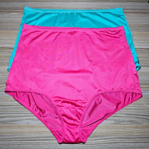 2 Pair VTG Slippery Nylon Panties Silky Pink Green Briefs Plus Size Hip ...