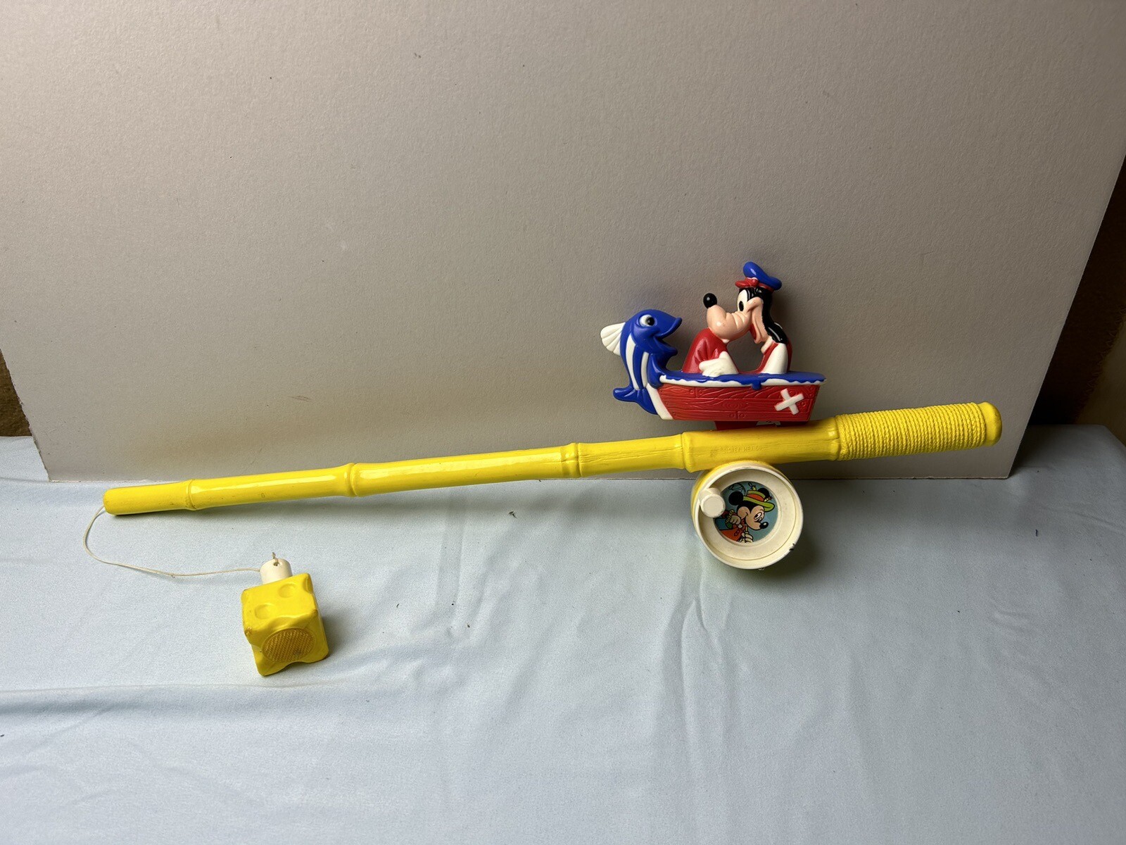 Vintage Disney Fishing Rod Goofy In A Boat Toy Pole With Cheese Yellow ...