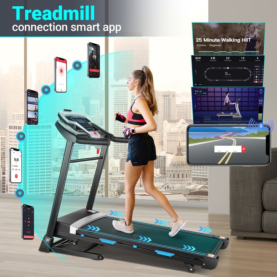 15% Auto Incline Treadmill 3.25HP Electric Folding Treadmill with App ...