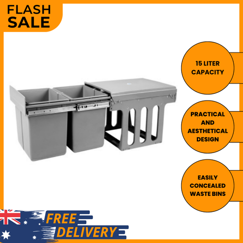 Kitchen Bin Under Bench Counter Sink Pull Out 2 x 15L Twin Pull Out ...