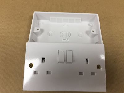 Double Wall Socket & Back Box Pattress. 2 Gang Twin Switched Plug ...