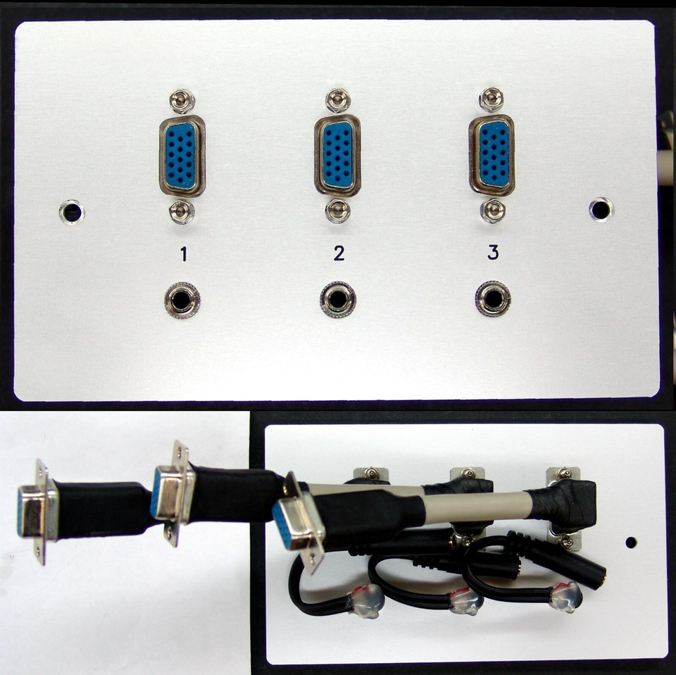 AV Wall Face Plate & surface-mount box. 3x VGA video & 3.5mm Stereo ...