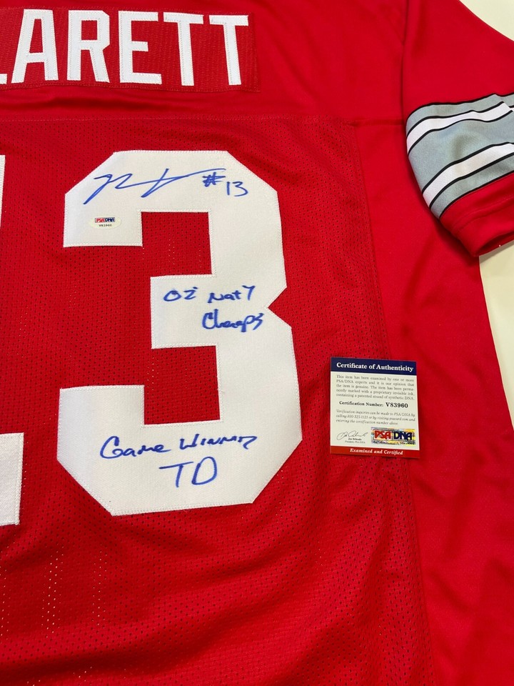 MAURICE CLARETT SIGNED OHIO STATE JERSEY PSA/DNA COA INSCRIBED 02 ...