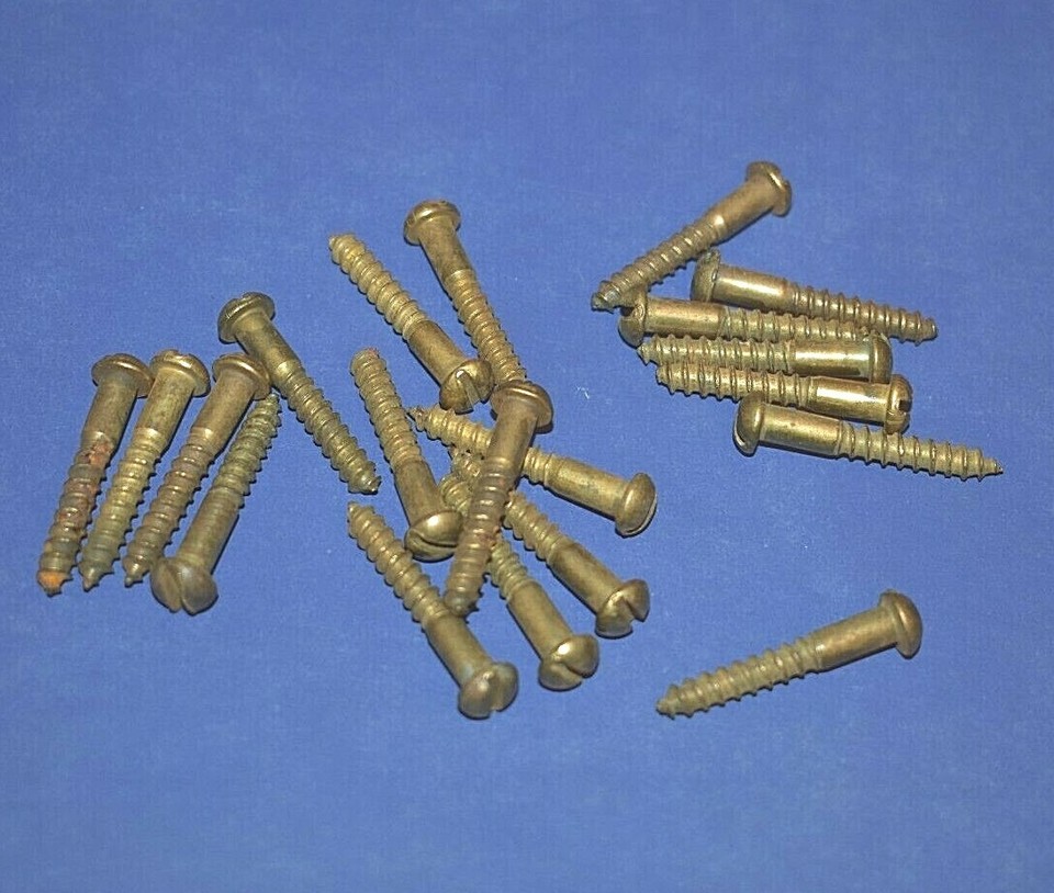 20 Vintage #10 x 1 3/8" Slotted Round Head Brass Plated Wood Screws ...
