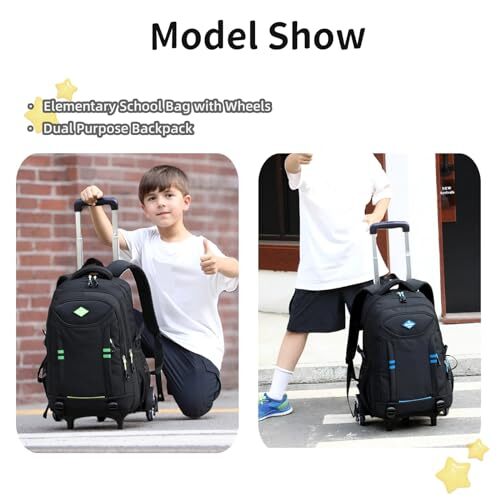 Rolling Backpack for Boys Elementary School Bag 2 wheels Black/Blue 2 ...