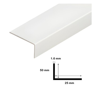 UNEQUAL WHITE PLASTIC PVC CORNER 2.5 METRES 70x30, 50x25 mm 90 DEGREE ...