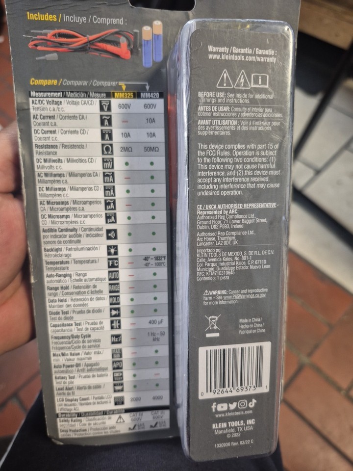 Klein Tools Mm325 Multimeter, Digital Manual Ranging 600 AC/DC Missing ...