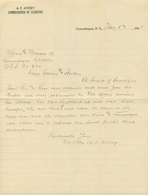 1919 Letterhead A F Avery Commissioner Of Charities Canandaigua NY OES ...