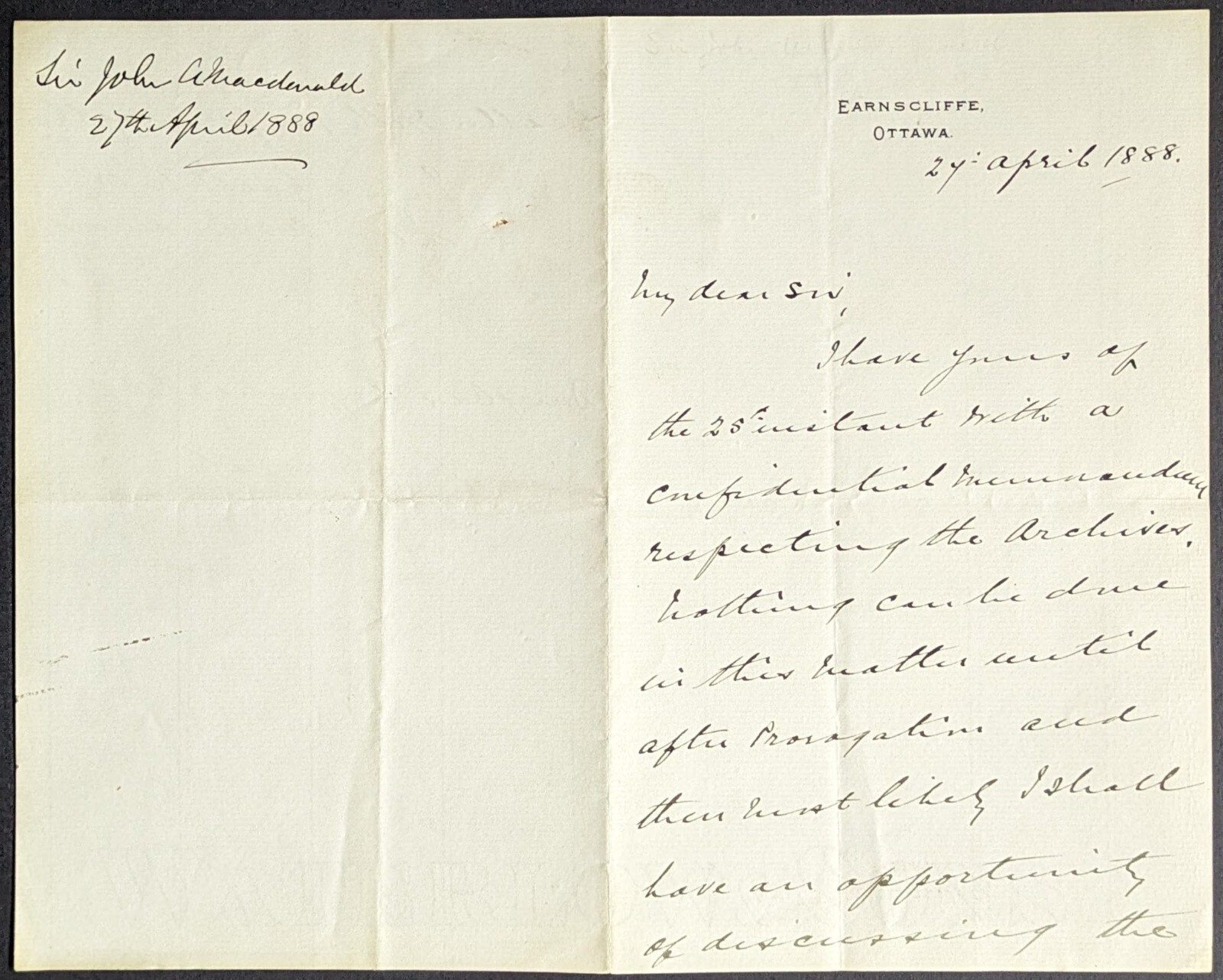 1888 Sir John A MacDonald Handwritten Signed Letter Canadian Prime ...