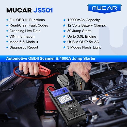 MUCAR JS501 OBD2 Code Reader Universal Car Jump Starter Booster Battery ...