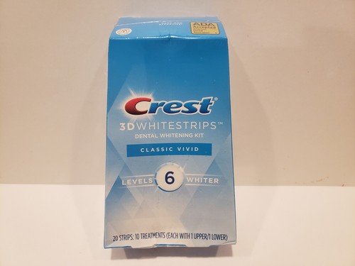 Crest ~ 3D Whitestrips Classic Vivid Levels 6 Whiter~ 20 Strips/10 Trea ...
