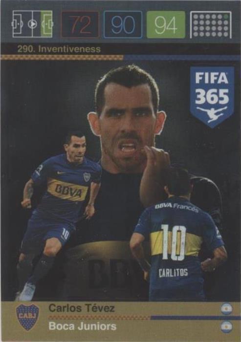 2015 Panini Adrenalyn XL Fifa 365 - Inventiveness Carlos Tevez #290 for ...