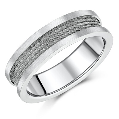 5mm or 7mm Titanium Ring Inlaid Steel Cable Wedding Band | eBay UK