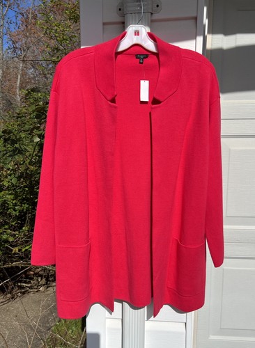 NWT Talbots Gorgeous Raspberry Pink Open Long Cardigan With Pockets 1X ...
