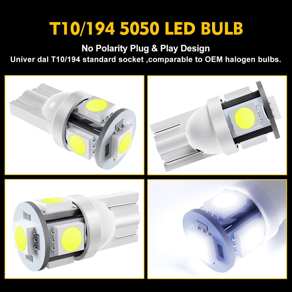 10x T10 194 LED Bulbs Super White Instrument Gauge Cluster Dash Light W ...