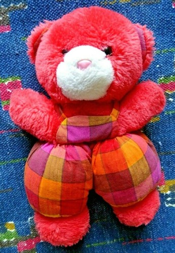 BB/ DOUDOU PELUCHE NOUNOURS OURS GRELOT ORANGE ROUGE ROSE CARREAUX 26 ...