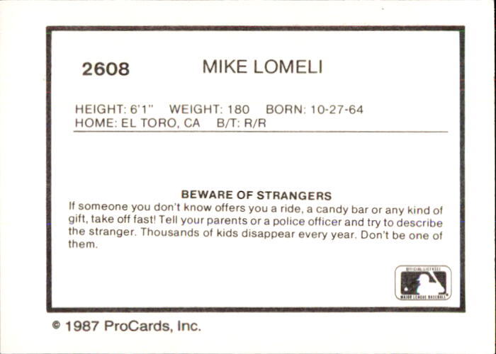 1987 Idaho Falls Braves ProCards #2608 Mike Lomeli El Toro California ...