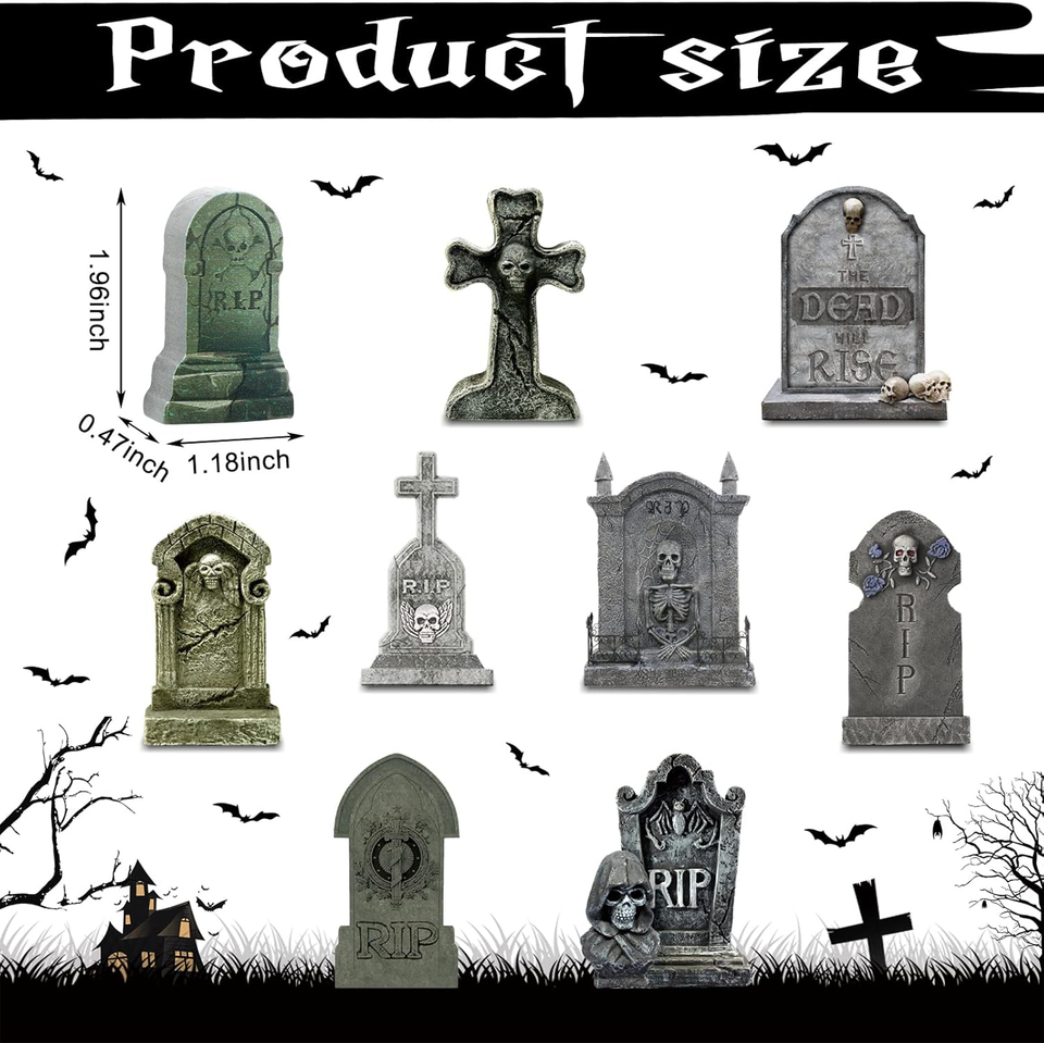 9 Pieces Halloween Miniature Tombstones Mini Village Tombstones ...