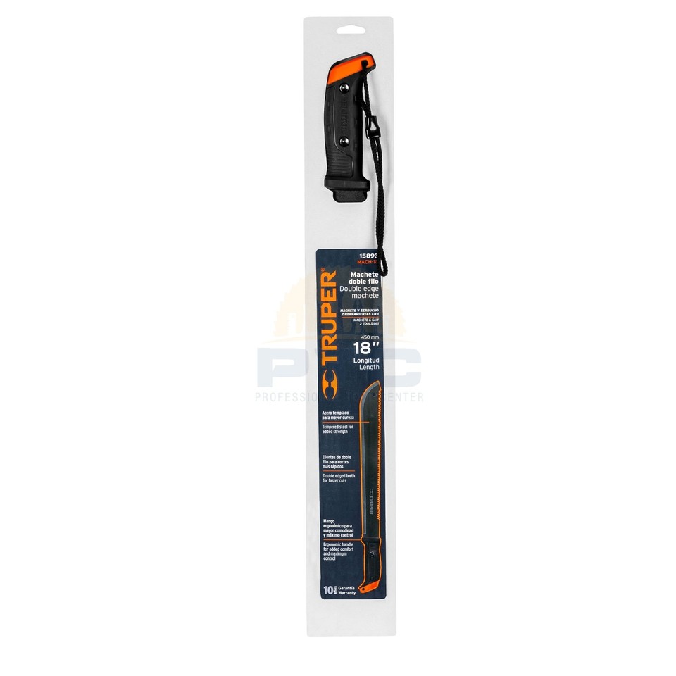 Truper MACH-18 18" double edged machete, with strap, cardboard sheath ...