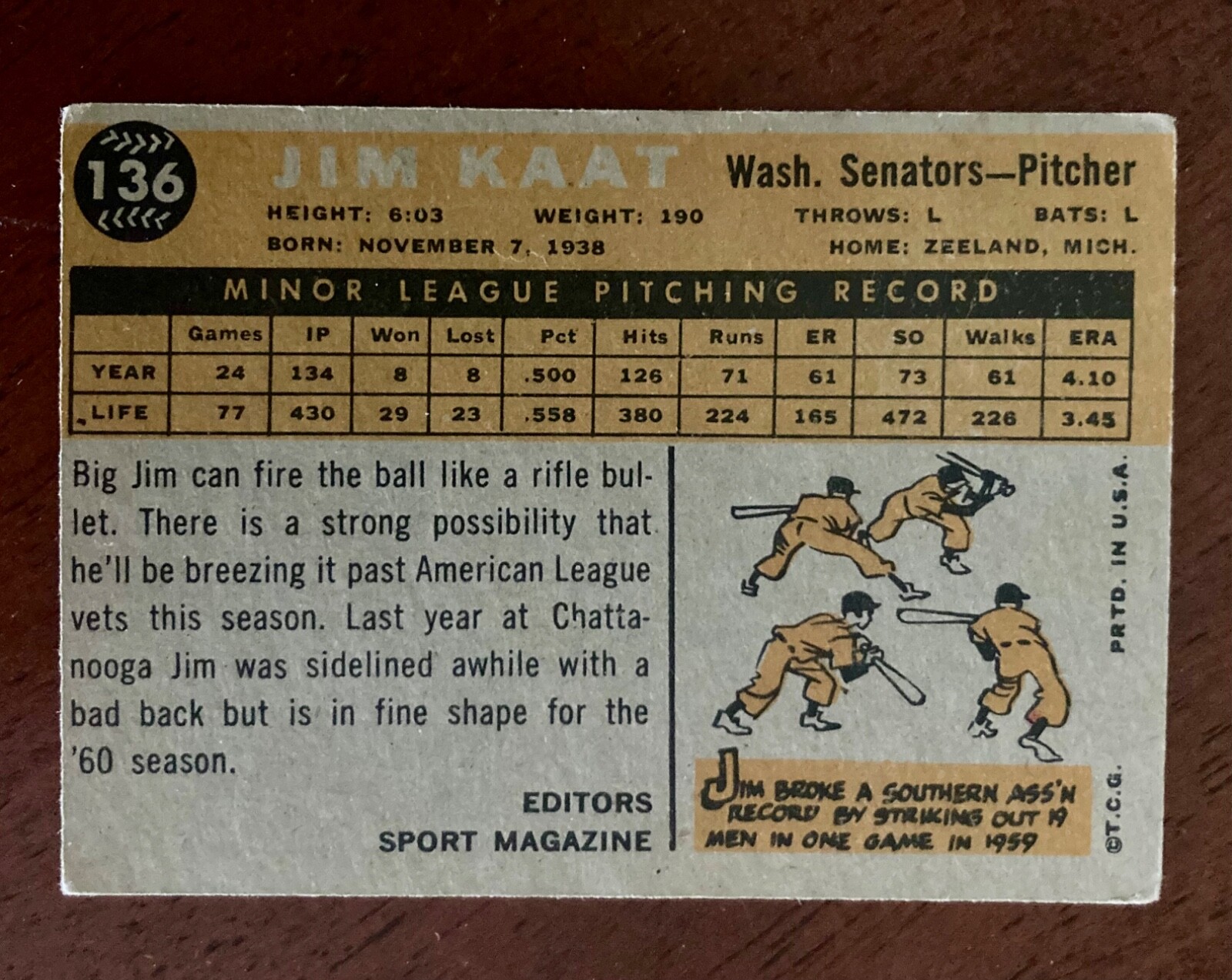 1960 Topps Jim Kaat Rookie #136 -Minnesota Twins | eBay
