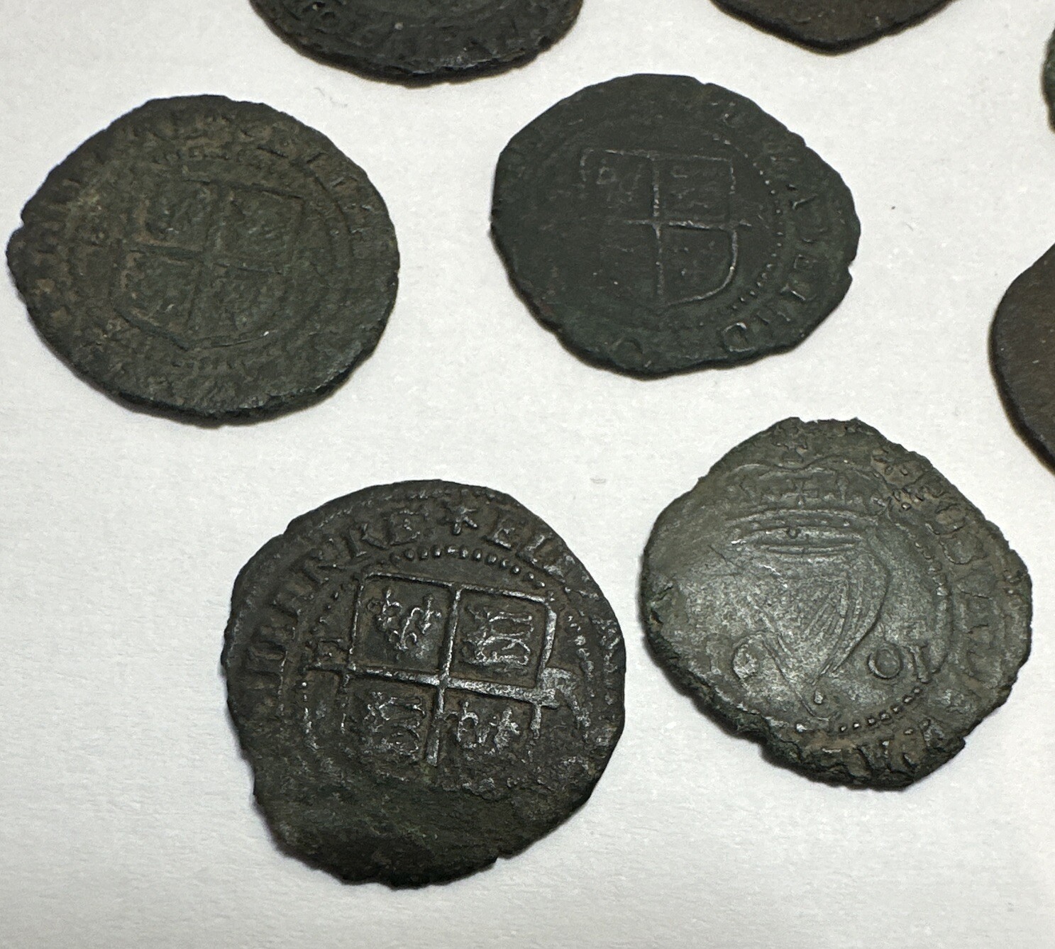 Hammered Copper Coin Elizabeth 1st Irish Penny 1601/1602 Nine Coins In ...