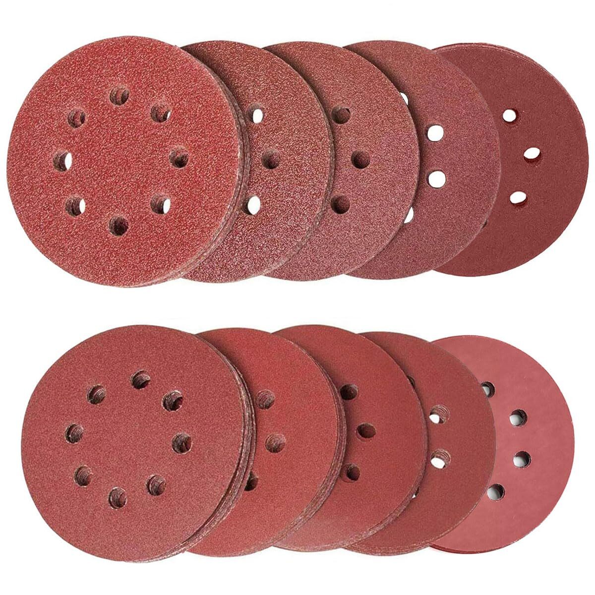 100pcs Sanding Discs Set, 5 Inch 8 Hole Sandpaper 10 Grades Include 40 ...