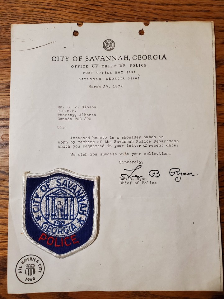 *Vintage City Of Savannah Georgia Police Patch With Letter 1973 | eBay