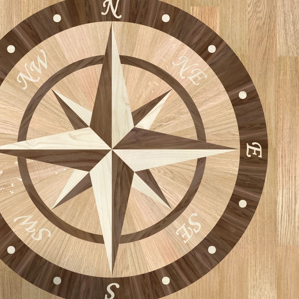 24" Wood Floor Compass Rose Inlay "West Point" – Wood Floor Medallion ...