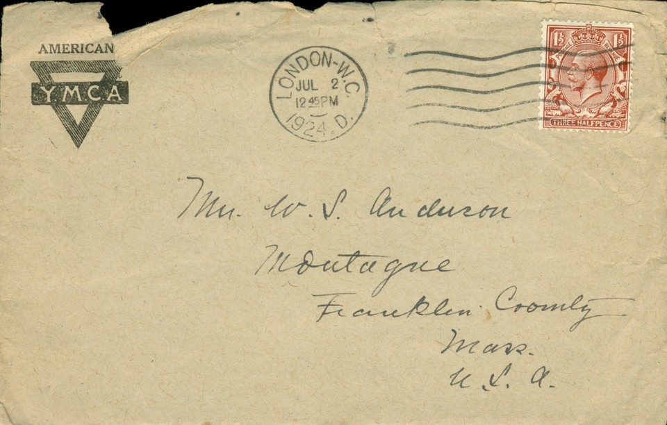 1924 YMCA Letter London to Montague MA British Empire Exhibition WS ...