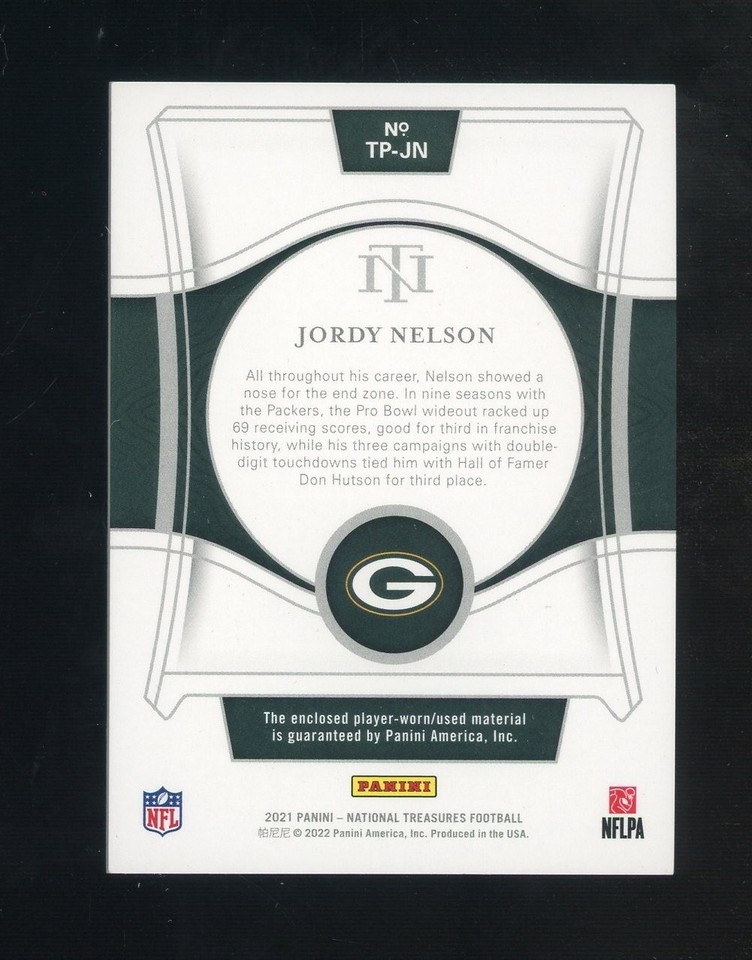 2021 National Treasures Jordy Nelson Green Bay Packers Player-Worn ...
