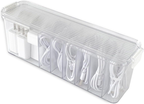 Plastic Cable Organizer Box with 7 Compartments, Clear Cords Storage ...