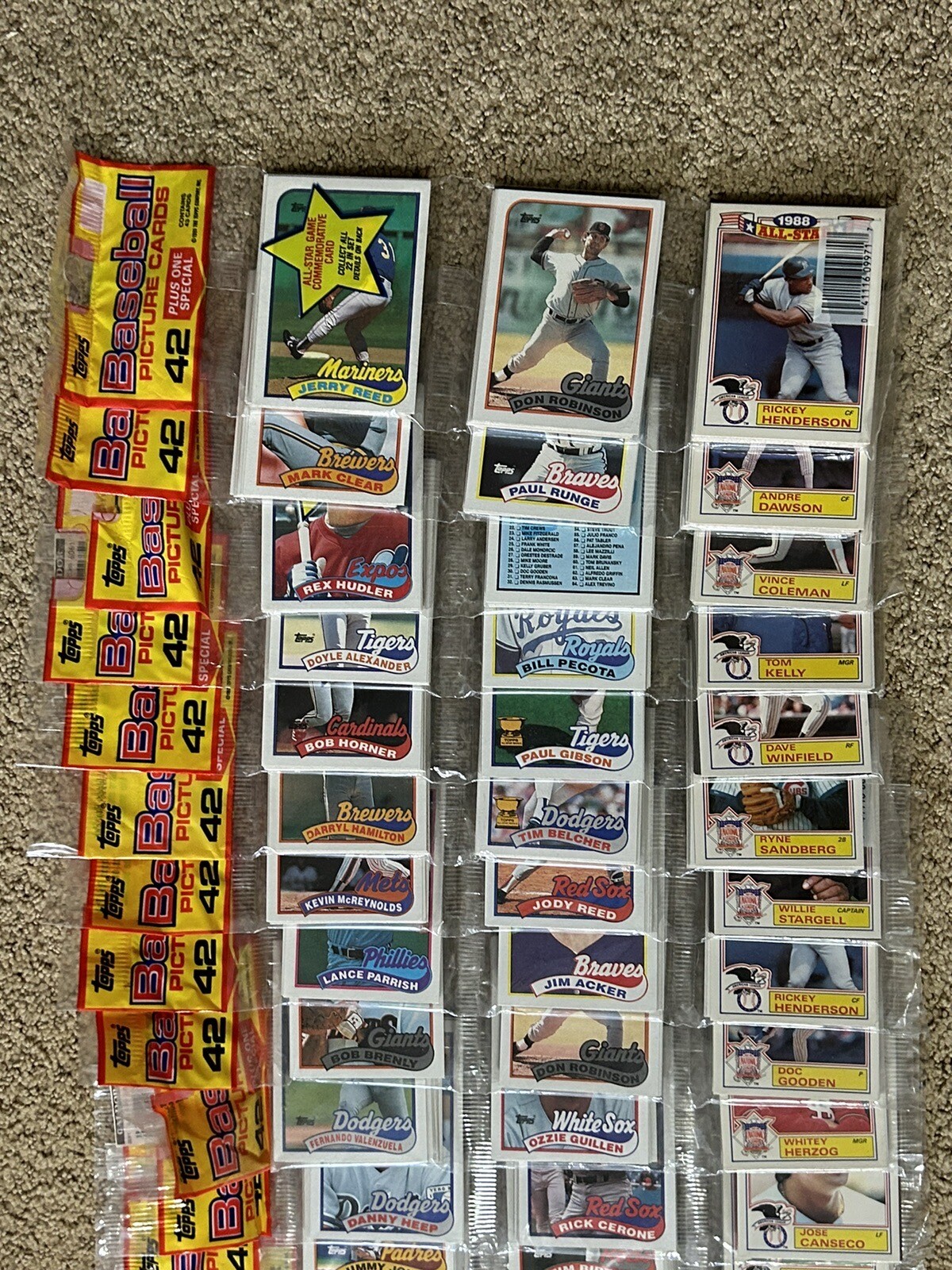 1989 Topps Baseball 43 Card Cello Pack + All Star Card 15 Unopened Pack ...