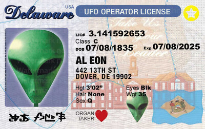 Delaware Alien License Card Novelty ID | eBay