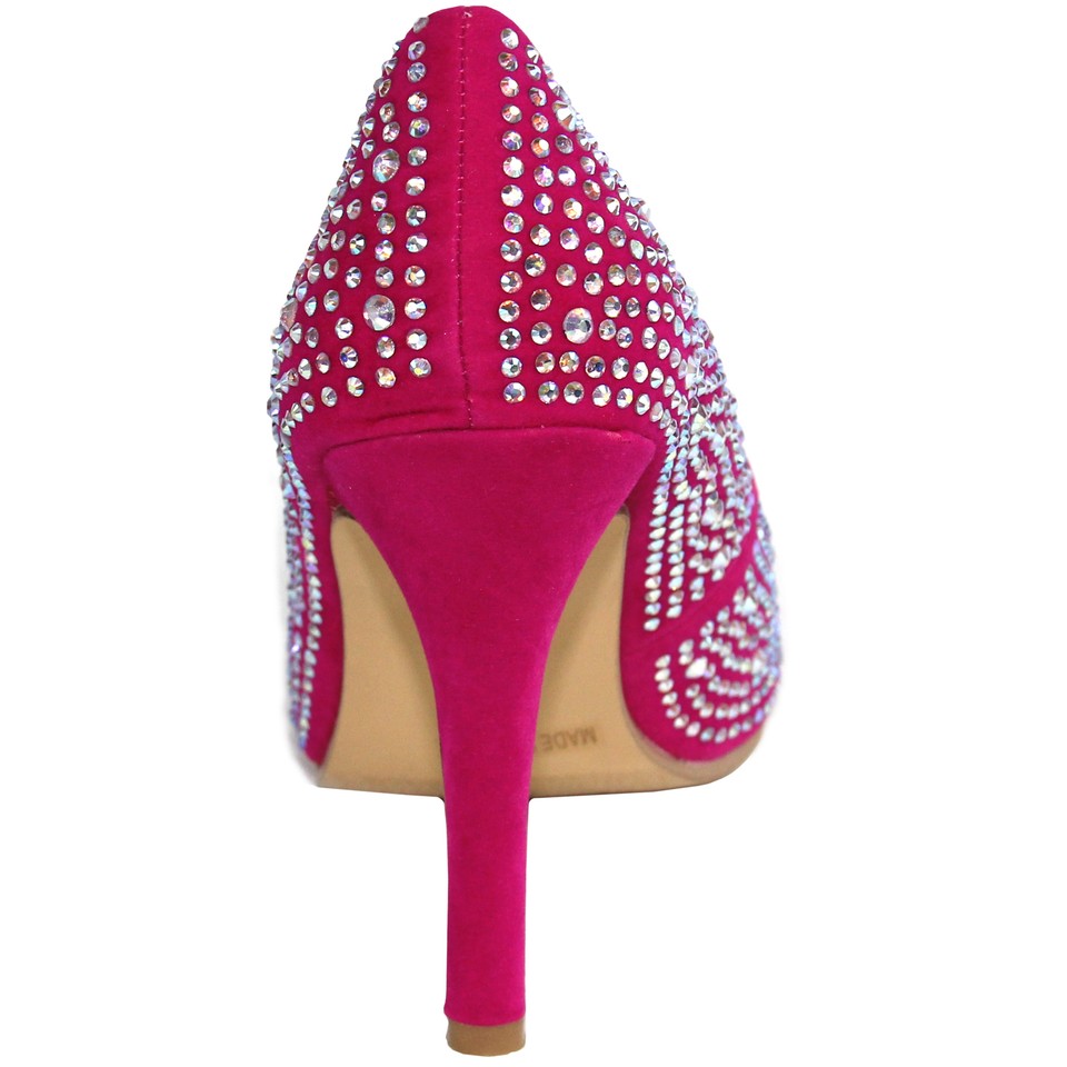 New women's shoes rhinestones high heel suede like pumps hot pink party ...