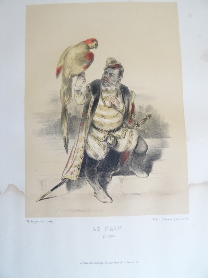 FRAGONARD (1806-1876) LITO COLORE XIX COSTUME UOMO NANO NINISMO ...