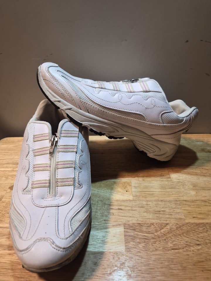 Women’s White Comfort Walking Shoes – Zip-Up Athletic Sneakers – Size ...