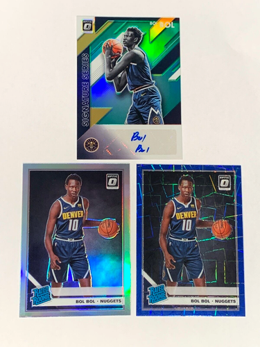 (3) Bol Bol (RC), Denver Nuggets, 2019 Optic Grn/Blk/Yel Signature ...