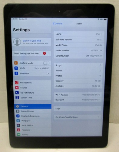 Apple iPad Air 1st Generation Tablet 16GB Wi-Fi 9.7in Space Gray A1474 ...