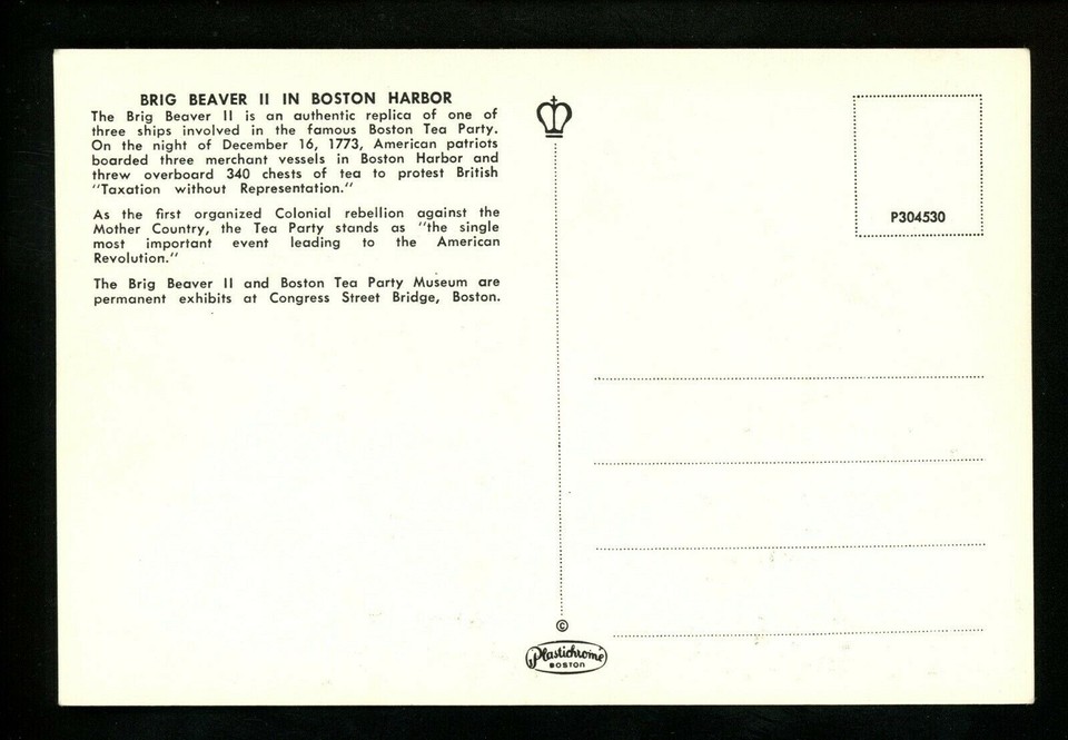 Bicentennial chrome postcard Patriotic 1976 Brig Beaver Ship Boston ...