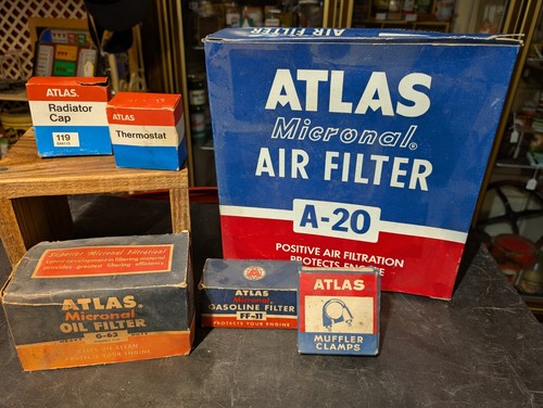 Vintage Lot Of 6 Atlas Supply Filters Clamp Radiator Cap Thermostat In ...