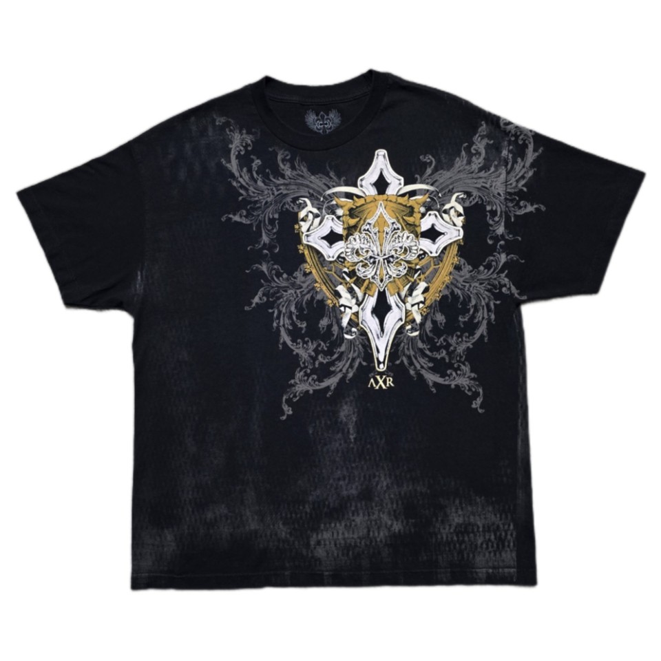 Y2K Xzavier AXR Black Gold Metallic T-Shirt Mens 3XL Affliction Style ...
