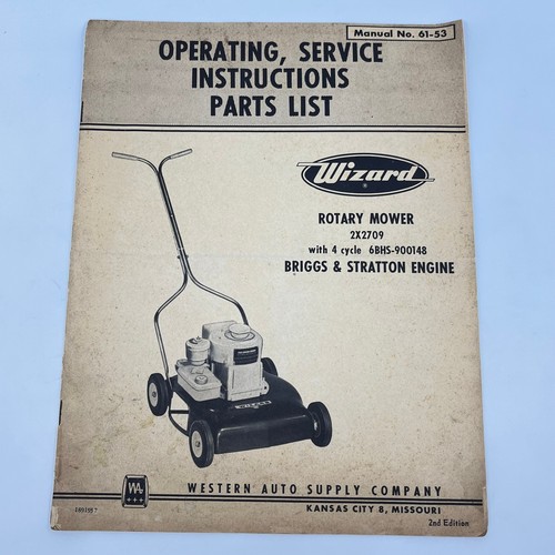 1950s Wizard Rotary Lawn Mower 2X2709 Instructions 61-53 Briggs ...