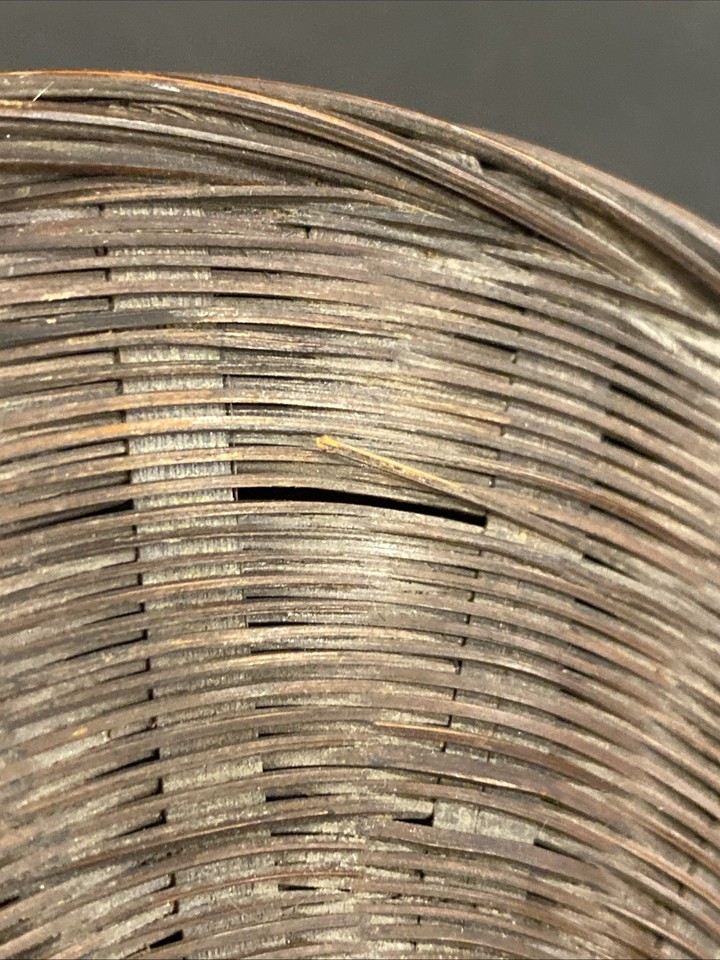 Antique Chinese Woven Sewing Basket Coins Color Glass Beads Rounded ...