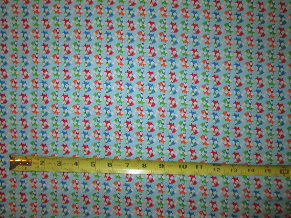 BLUE FOX FOXY FOXES BRIGHT COLORS COTTON FABRIC BTHY | eBay