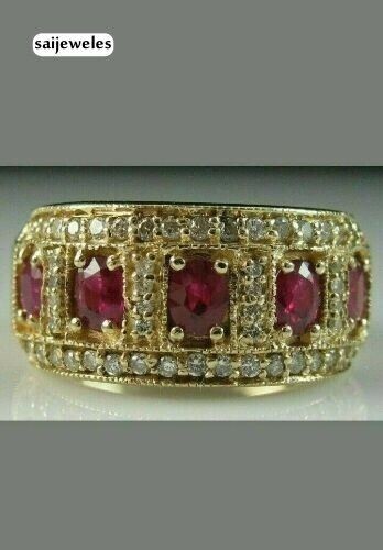 3CT Oval Cut Lab-Created Red Ruby Men's Engagement Ring 14K Yellow Gold ...