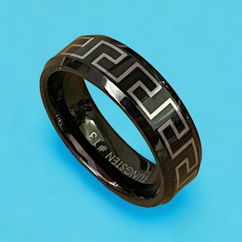 8mm Men's Versace Design Tungsten Greek Key Gold Plated Inlay Wedding ...