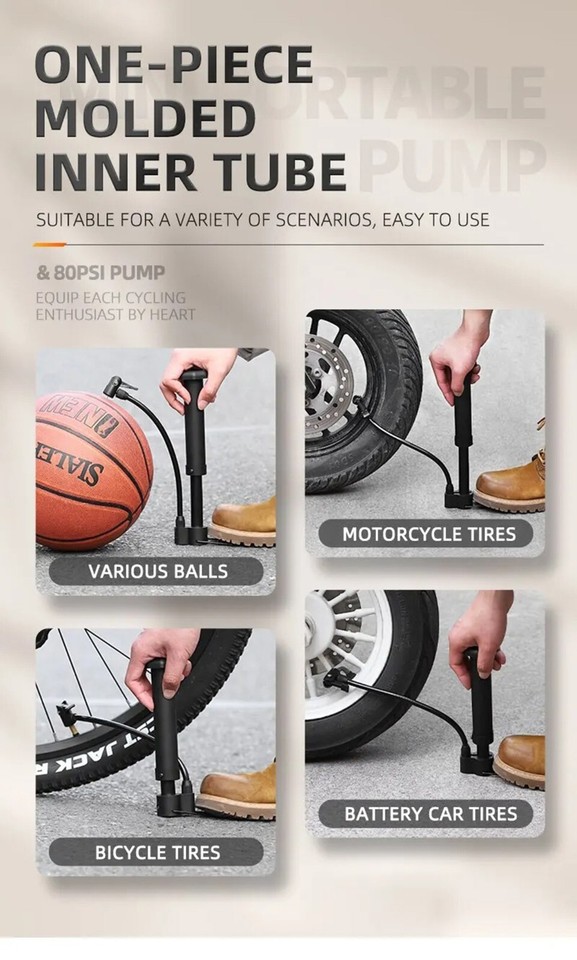 Portable Mini Bicycle Pump Bike Air Pump Balloon Tire Inflator Schrader Valve | eBay