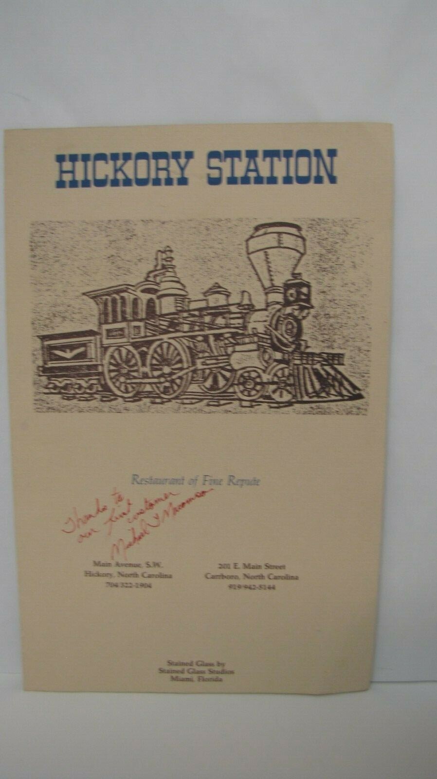 Hickory Station Menu (Restaurant Of Fine Repute) | eBay