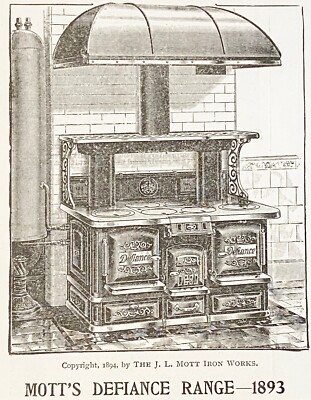1896 J.L. MOTT Iron Works Antique Defiance Range Cooktop Stove Oven Vtg ...