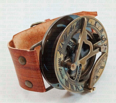 Brass Nautical Sundial Compass Antique Watch Leather Wrist Band New ...